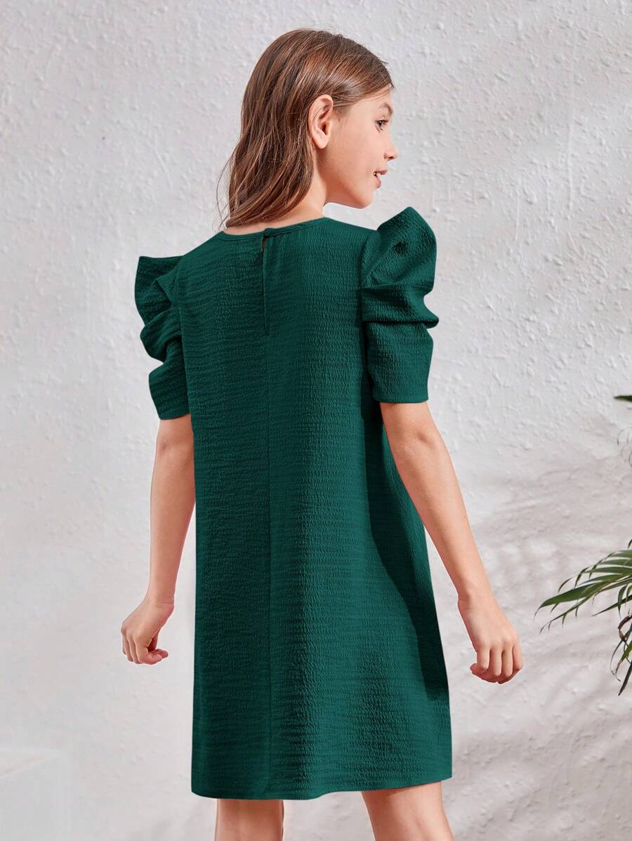 SHEIN Tween Girl Solid Puff Sleeve Dress | SHEIN USA