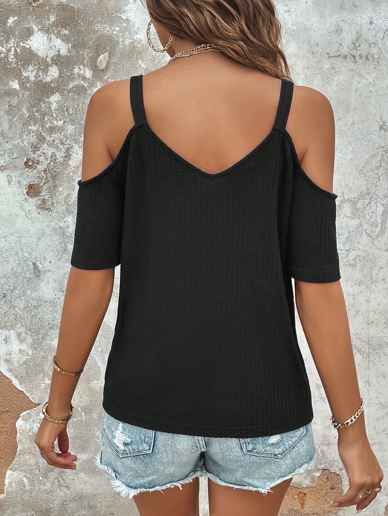 Shein Lune Colorblock Chain Detail Cold Shoulder Tee Shein Usa