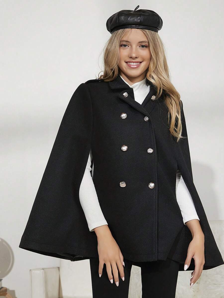 Teen Girl Cloak Sleeve Double Breasted Cape Overcoat | SHEIN USA