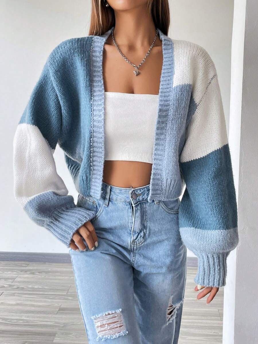 SHEIN Qutie Colorblock Drop Shoulder Duster Cardigan | SHEIN UK
