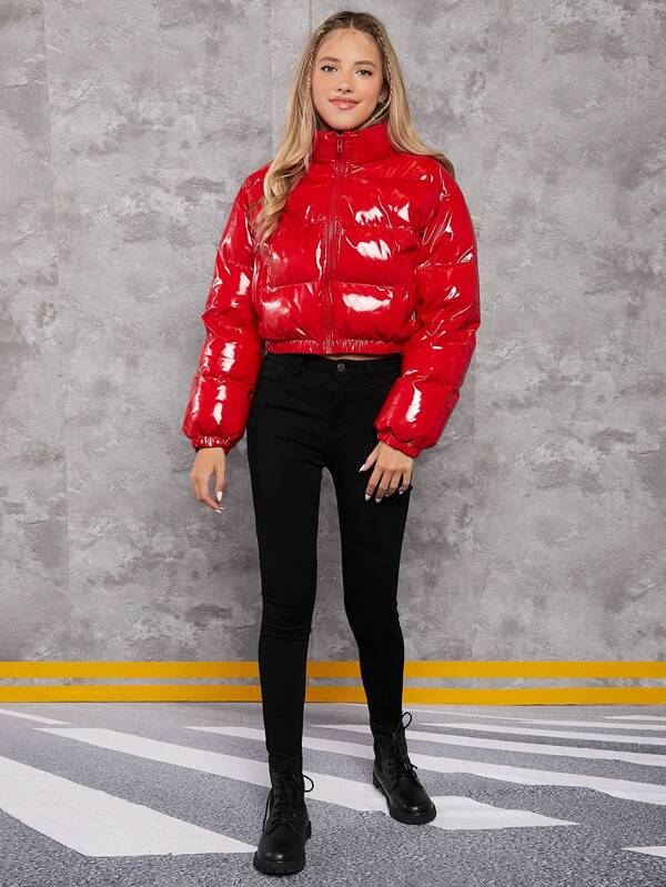 Teen Girl Slant Pocket Zip Up Puffer Coat for Christmas | SHEIN USA