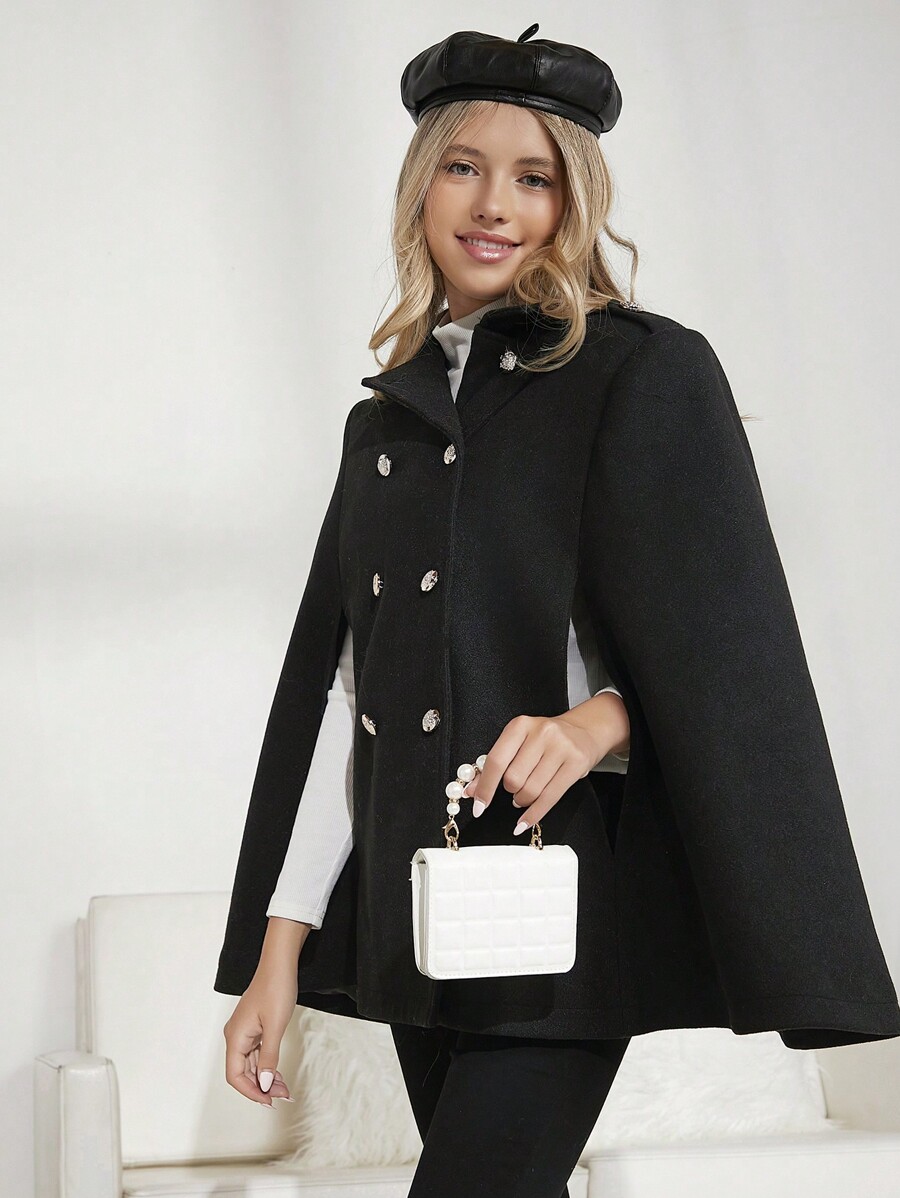 Teen Girl Cloak Sleeve Double Breasted Cape Overcoat | SHEIN USA