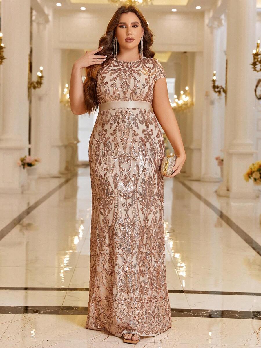 SHEIN Belle Plus Sequin Mermaid Hem Formal Dress Elegant Prom Evening ...