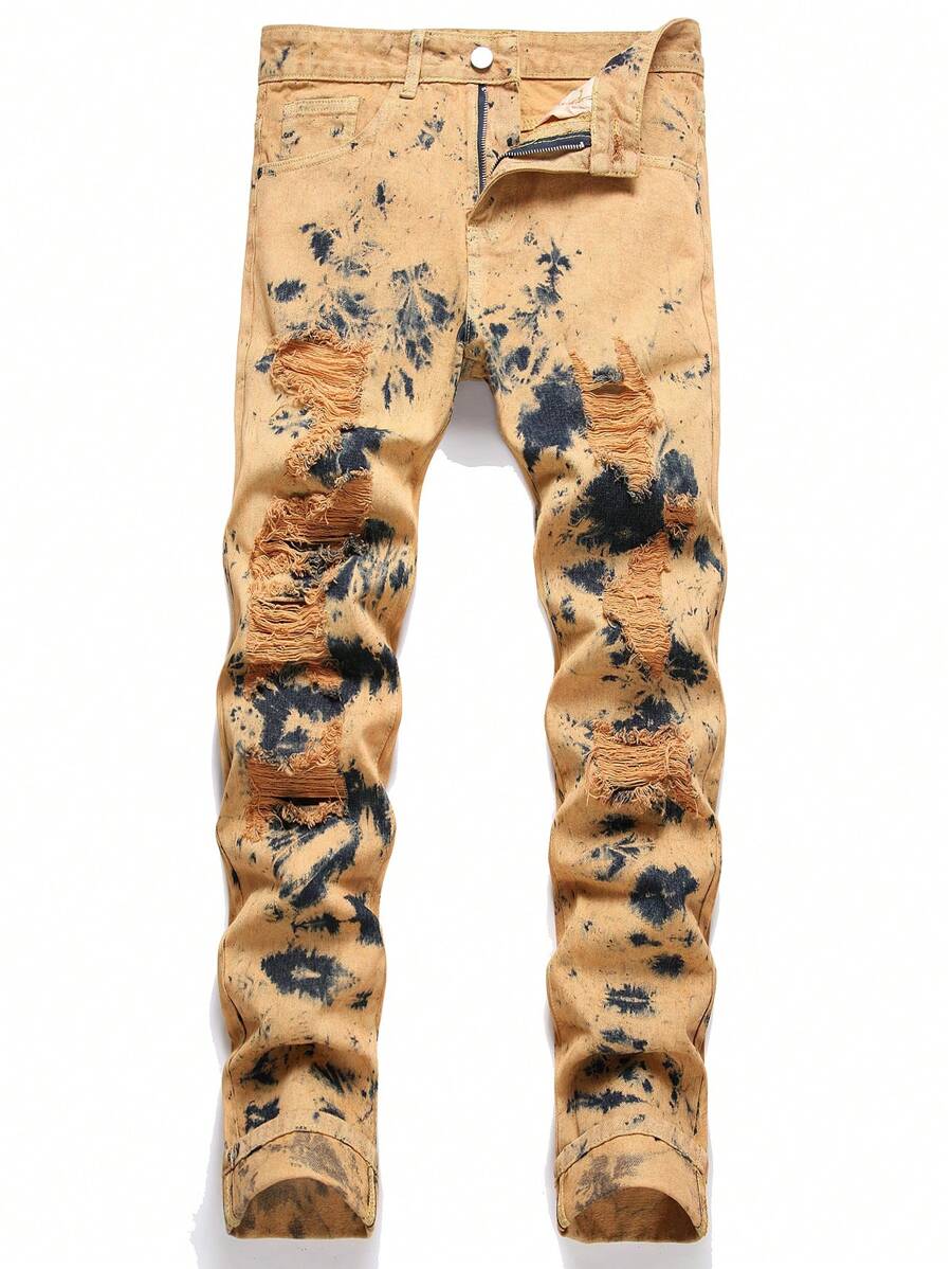 Men Tie Dye Ripped Frayed Jeans | SHEIN USA