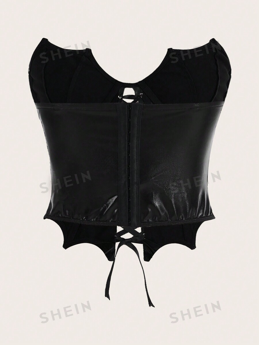 ROMWE Goth Lace Up Front PU Tube Top | SHEIN USA