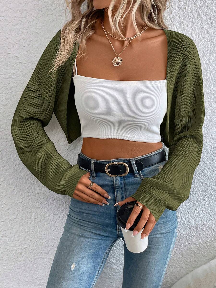 SHEIN Essnce Drop Shoulder Open Front Crop Cardigan | SHEIN USA