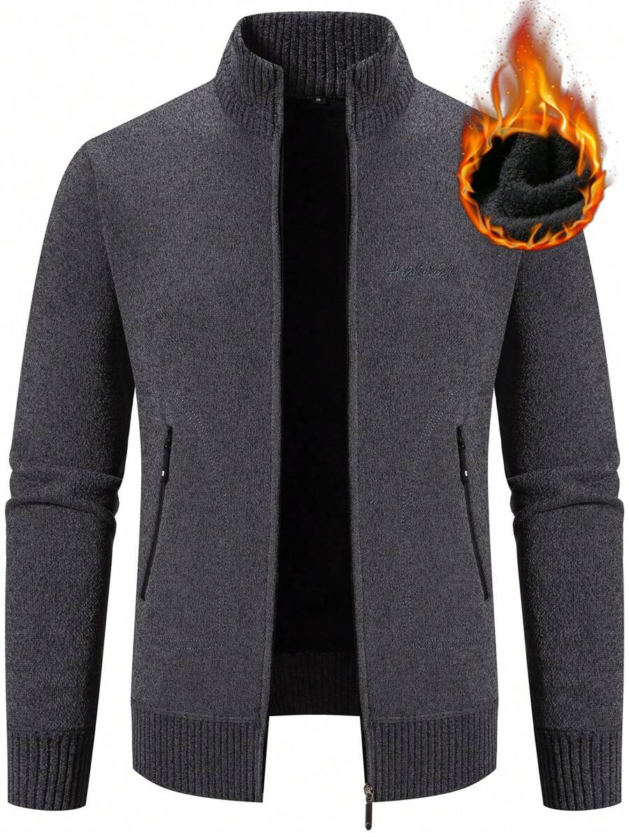 Manfinity Homme Men 1Pc Letter Embroidery Zip Up Thermal Cardigan ...