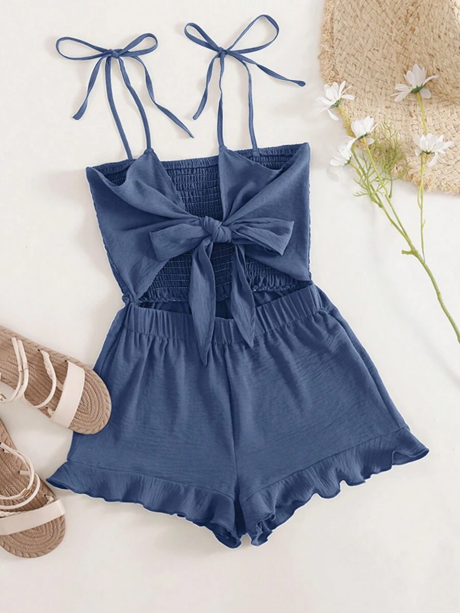 Breezaya Cut Out Knot Shoulder Cami Romper | SHEIN USA