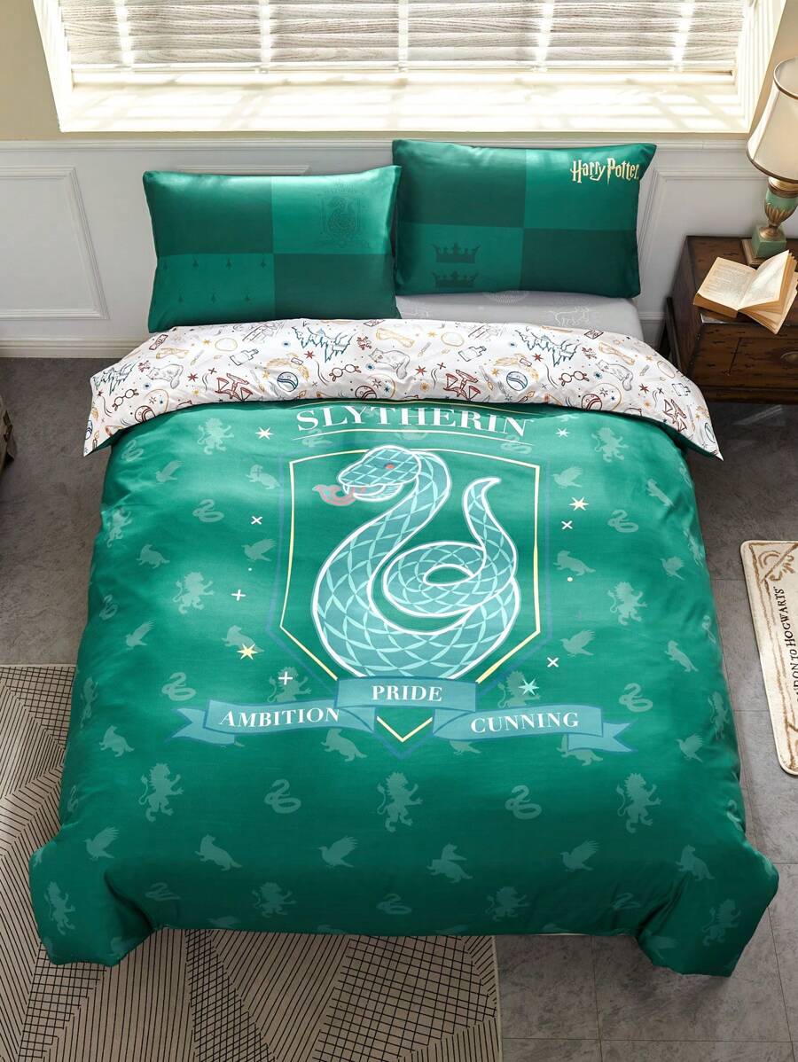 HARRY POTTER X SHEIN Green Serpentine Down Comforter Set | SHEIN UK