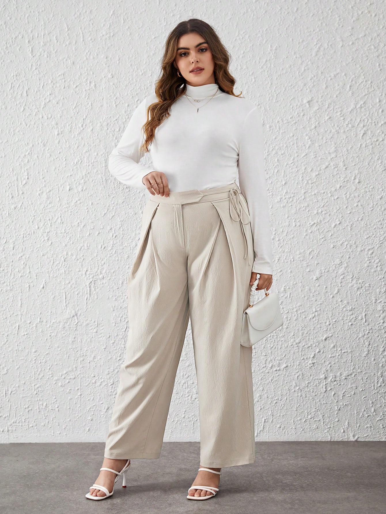 SHEIN Privé Plus Solid Fold Pleated Pants | SHEIN USA