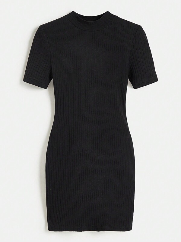 SHEIN BASICS Cotton Solid Rib-knit Bodycon Dress | SHEIN USA