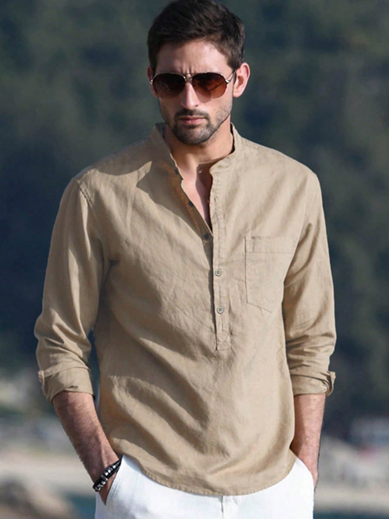 NITAGUT Men Solid Half Button Shirt | SHEIN USA