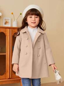 SHEIN Young Girl Double Breasted Slant Pocket Overcoat | SHEIN USA