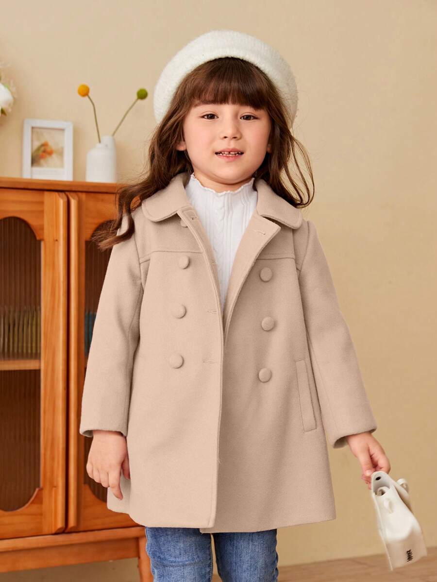 SHEIN Young Girl Double Breasted Slant Pocket Overcoat | SHEIN USA