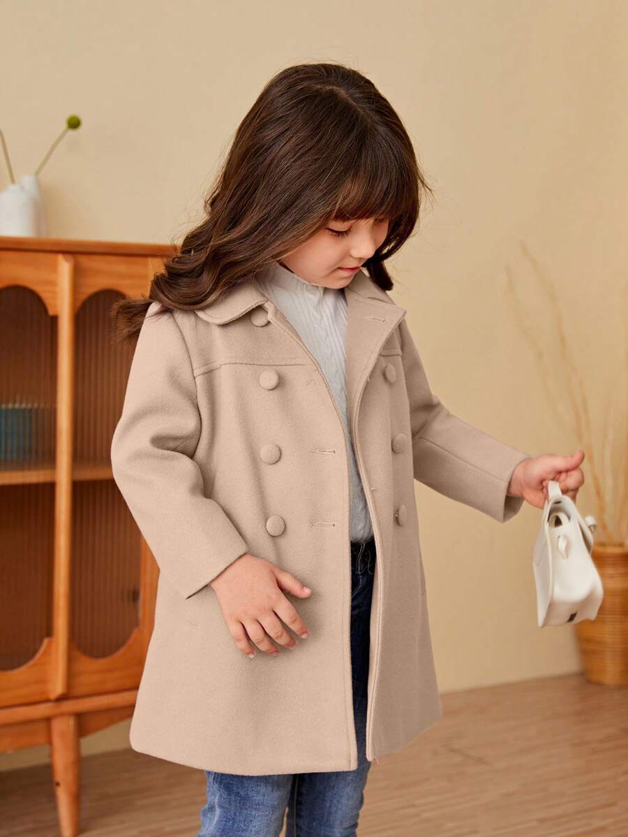 SHEIN Young Girl Double Breasted Slant Pocket Overcoat | SHEIN USA