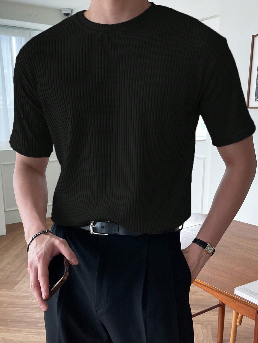 DAZY Homens Sólido Canelado Camiseta | SHEIN Brasil