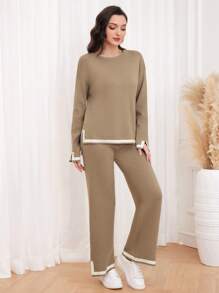 Mulvari Drop Shoulder Sweater & Knit Pants 2 Pieces Set | SHEIN USA