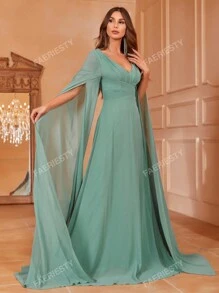 Faeriesty Extra-Long Sleeve Ruched Formal Dress Elegant Prom Evening ...