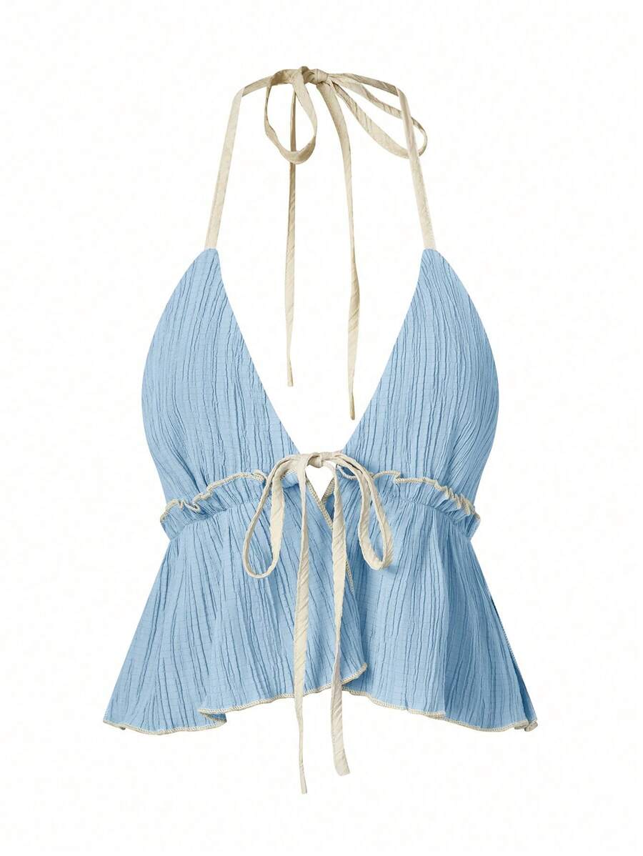 SHEIN Unity Tie Front Ruffle Hem Halter Top | SHEIN USA