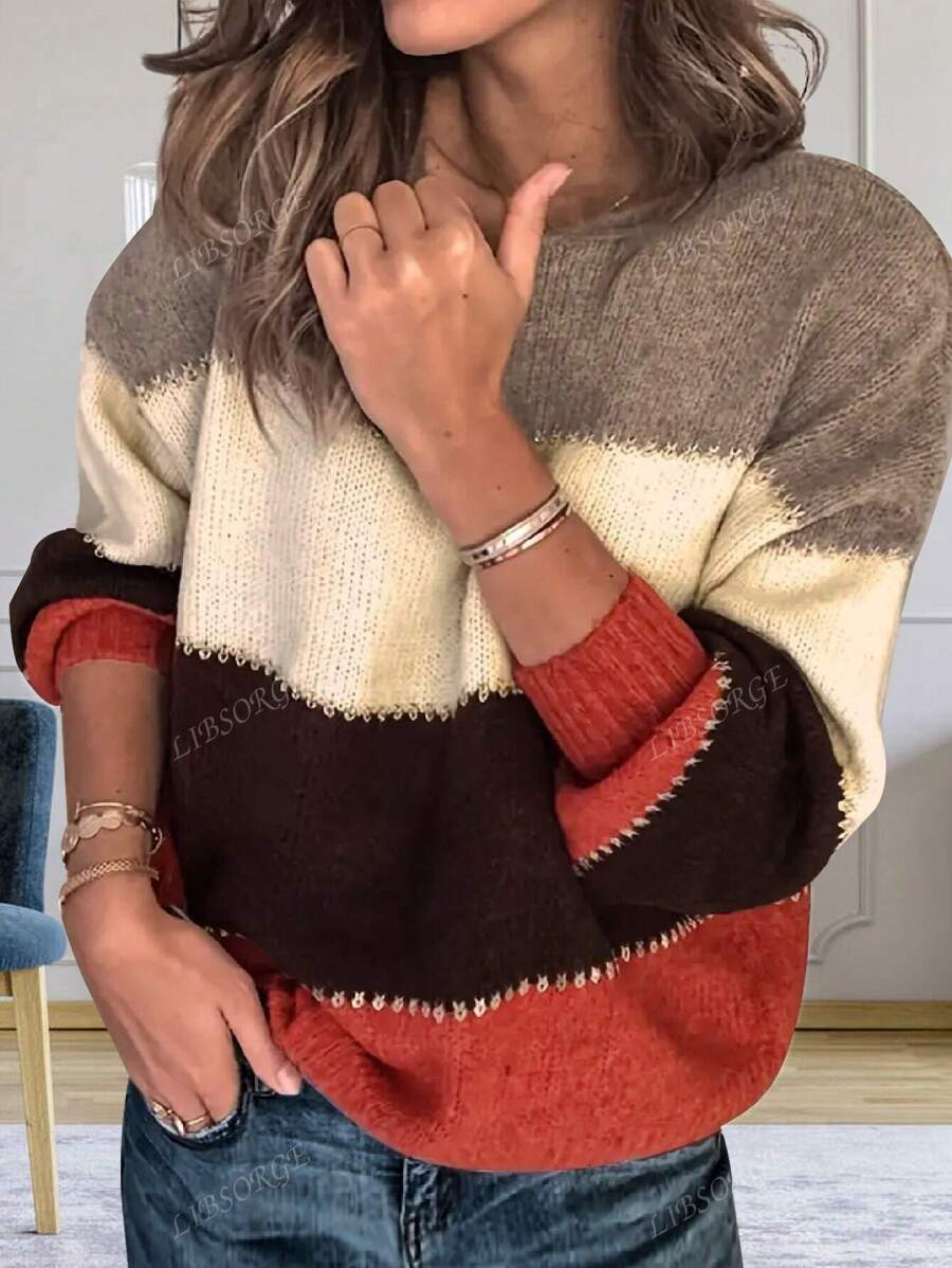 Women's Valentine Day Oversized Color Block Sweaters Fall Casual ...