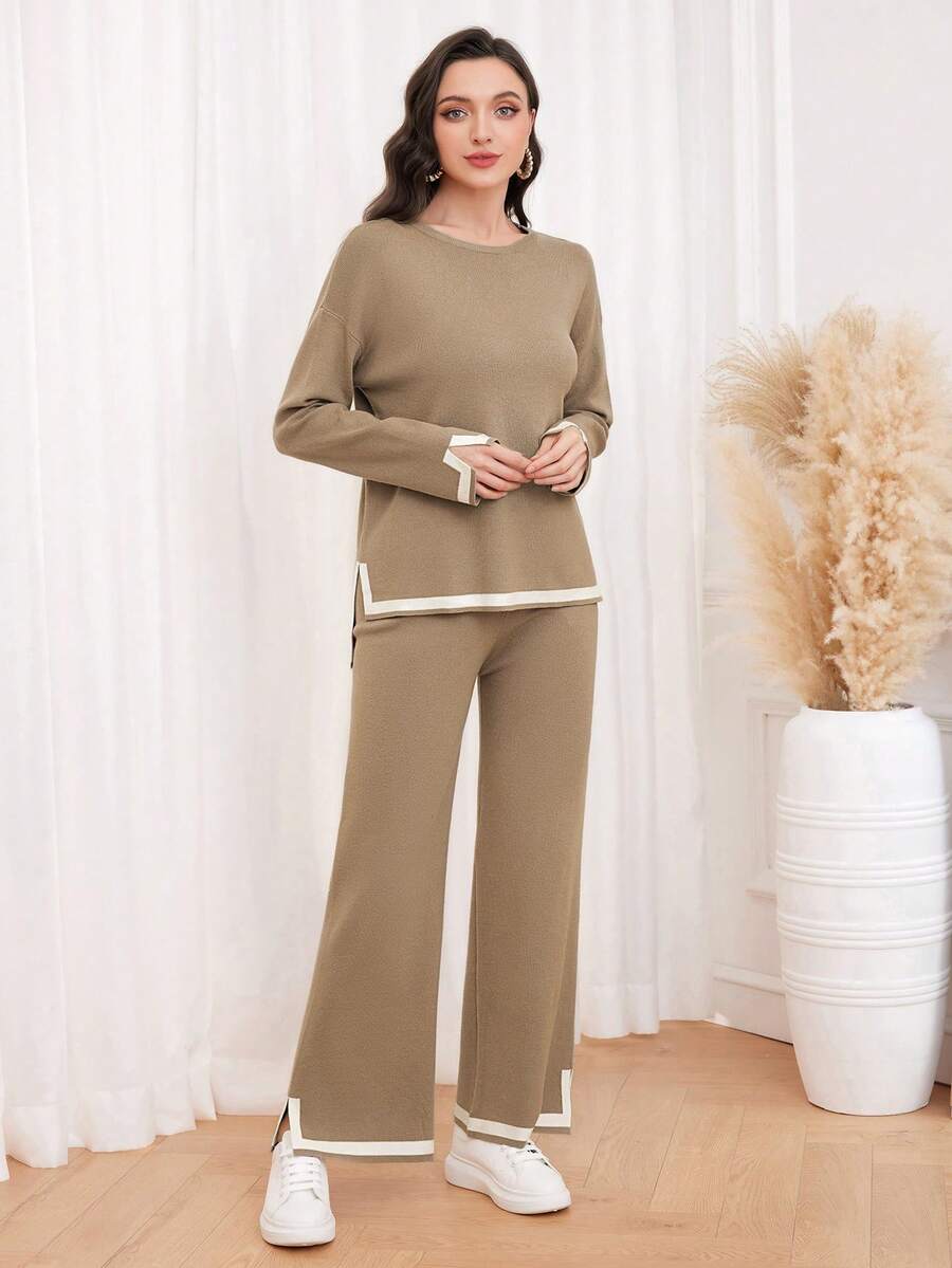 SHEIN Mulvari Drop Shoulder Sweater & Knit Pants | SHEIN USA