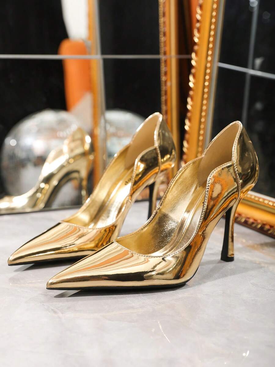 Gold Pointed Toe Heels, Metallic Stiletto High Heels | SHEIN USA