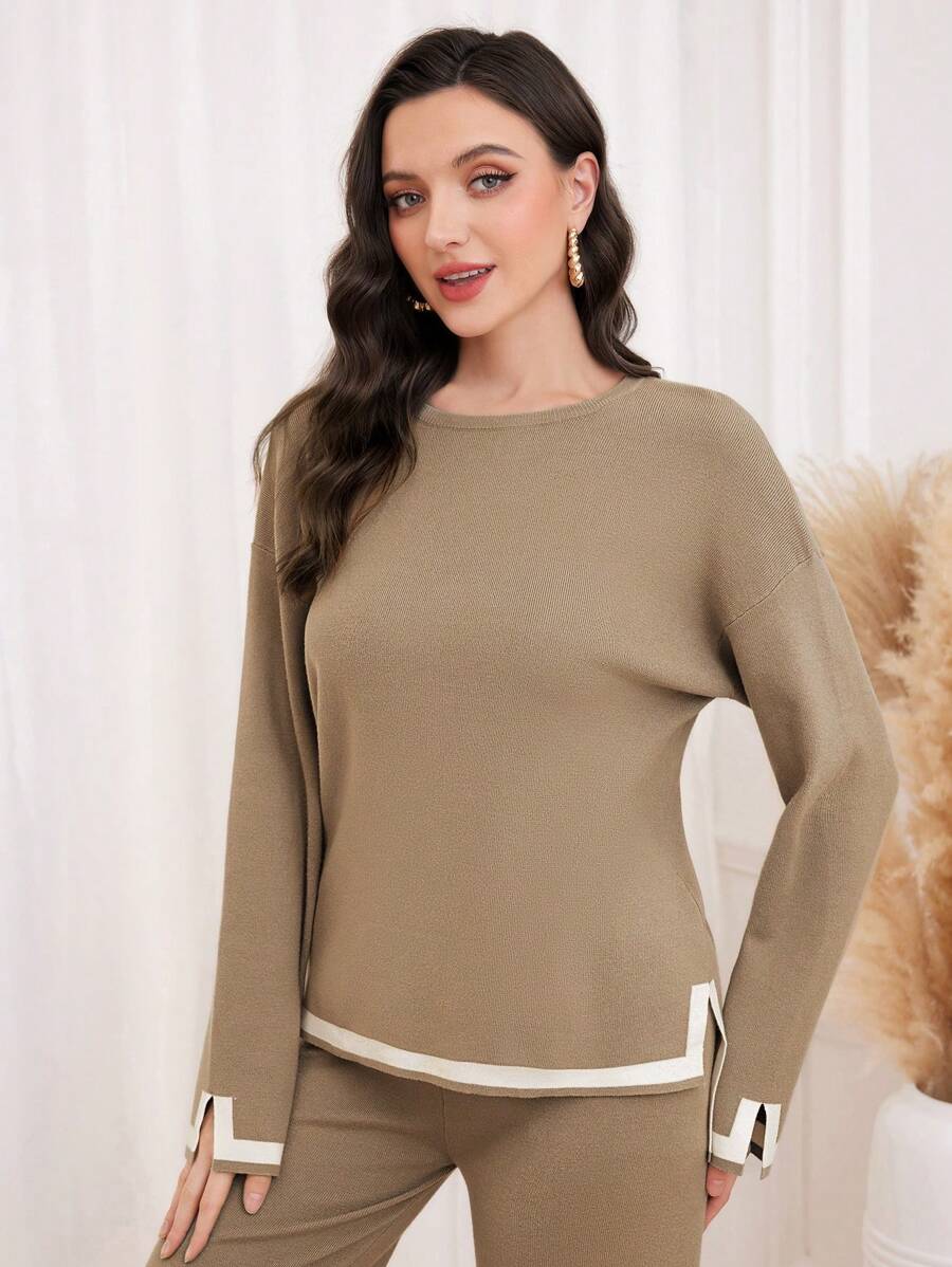 SHEIN Mulvari Drop Shoulder Sweater & Knit Pants | SHEIN USA