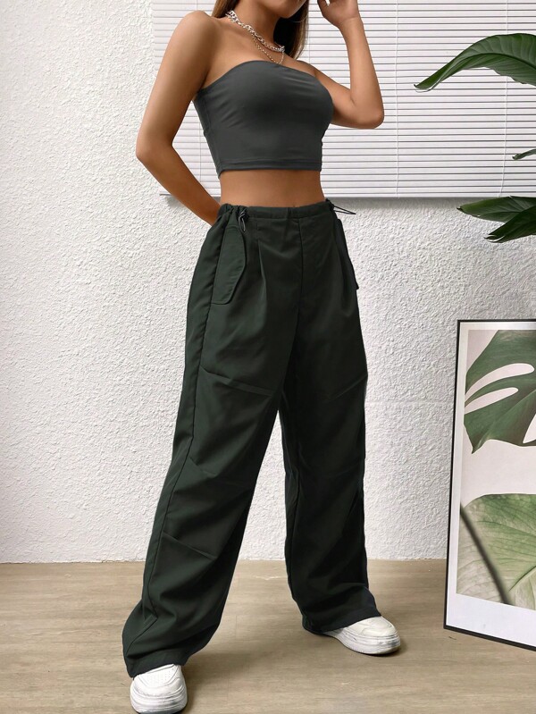 Shein Ezwear Solid Crop Tube Top And Wide Leg Pants Shein Usa