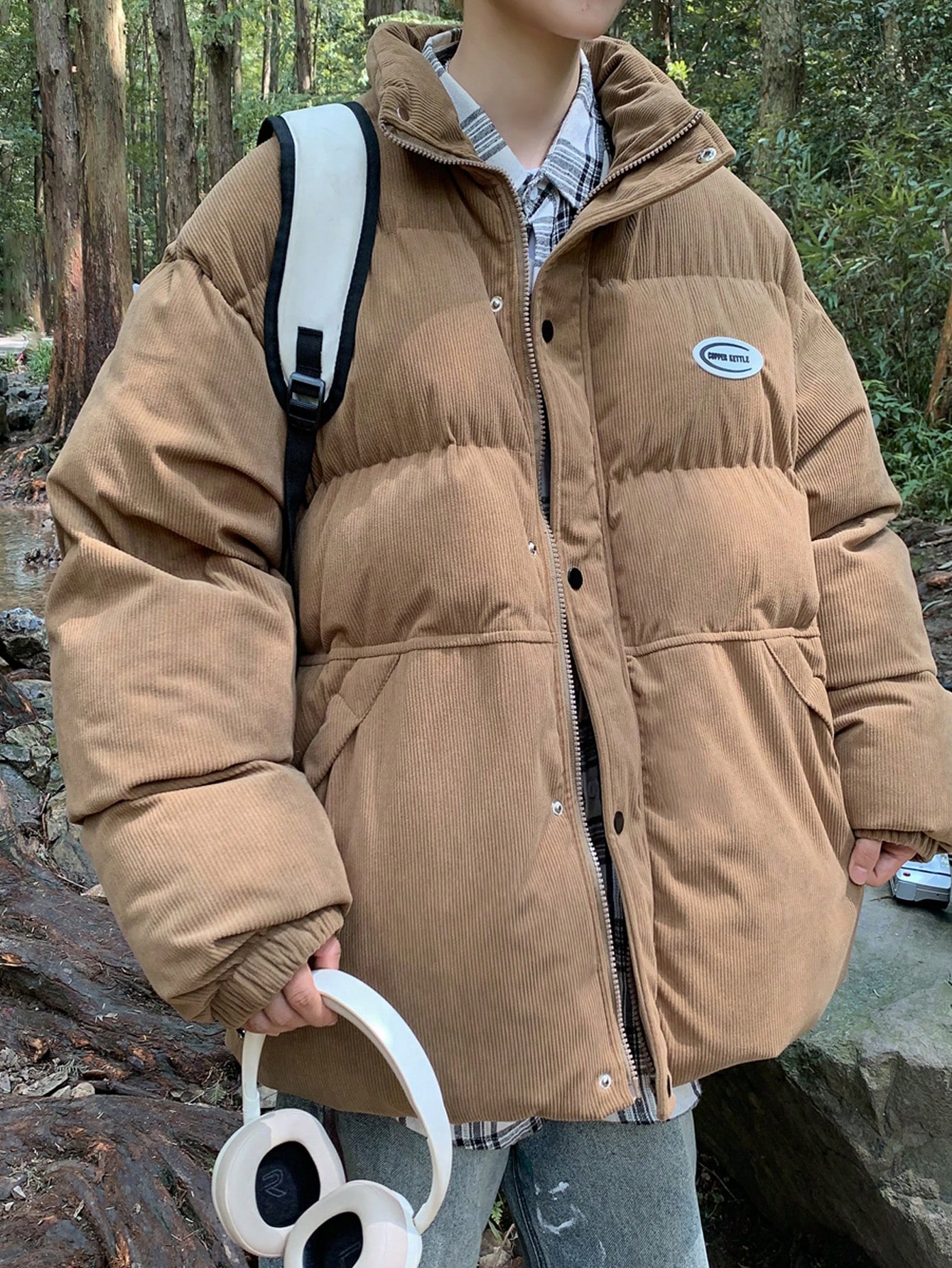 Manfinity Hypemode Oversized Men's Corduroy Puffer Coat With Letter ...