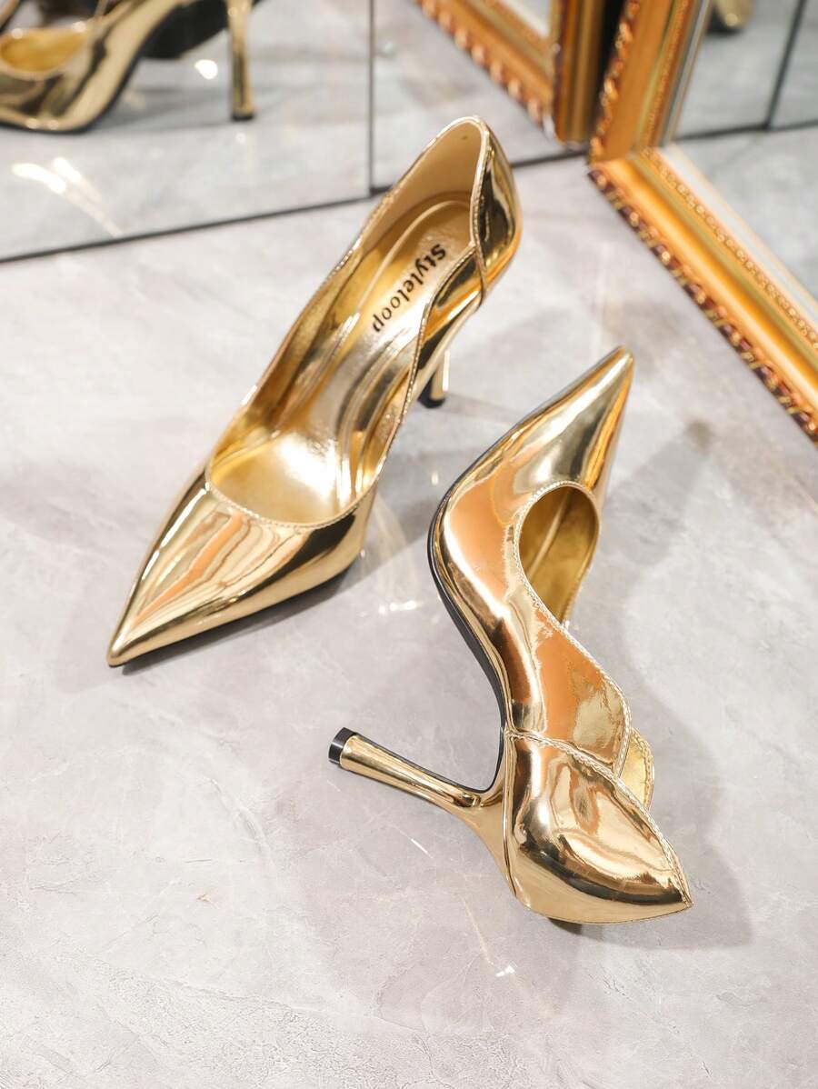 Gold Pointed Toe Heels, Metallic Stiletto High Heels | SHEIN USA