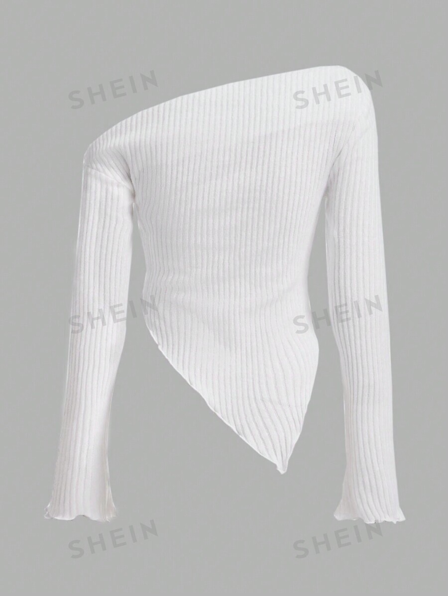 Shein Icon Y2k Grunge Asymmetrical Neck Lettuce Trim Tee Shein Uk