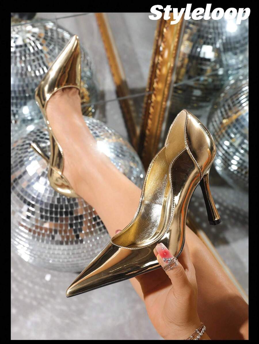 Gold Pointed Toe Heels, Metallic Stiletto High Heels | SHEIN USA