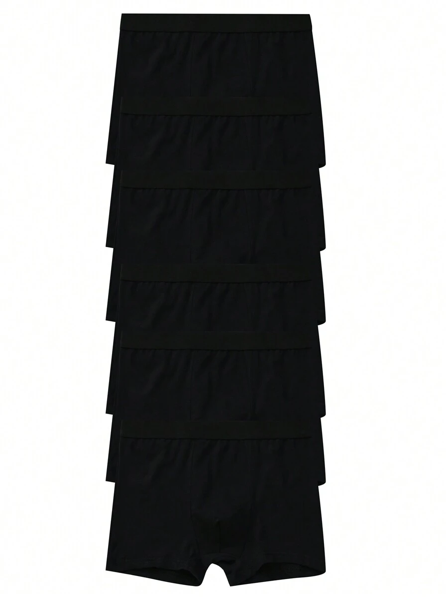 Tween Boy 6pcs Simple, Stylish And Comfortable Solid Black Briefs With Right Angle Corners ...