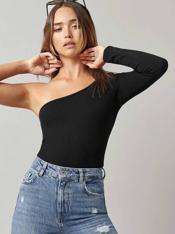 SHEIN BASICS One Shoulder Fitted Top | SHEIN USA