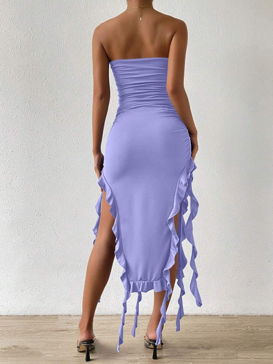 Shein Bae Ruffle Trim Split Thigh Tube Dress For Sale Australia New
