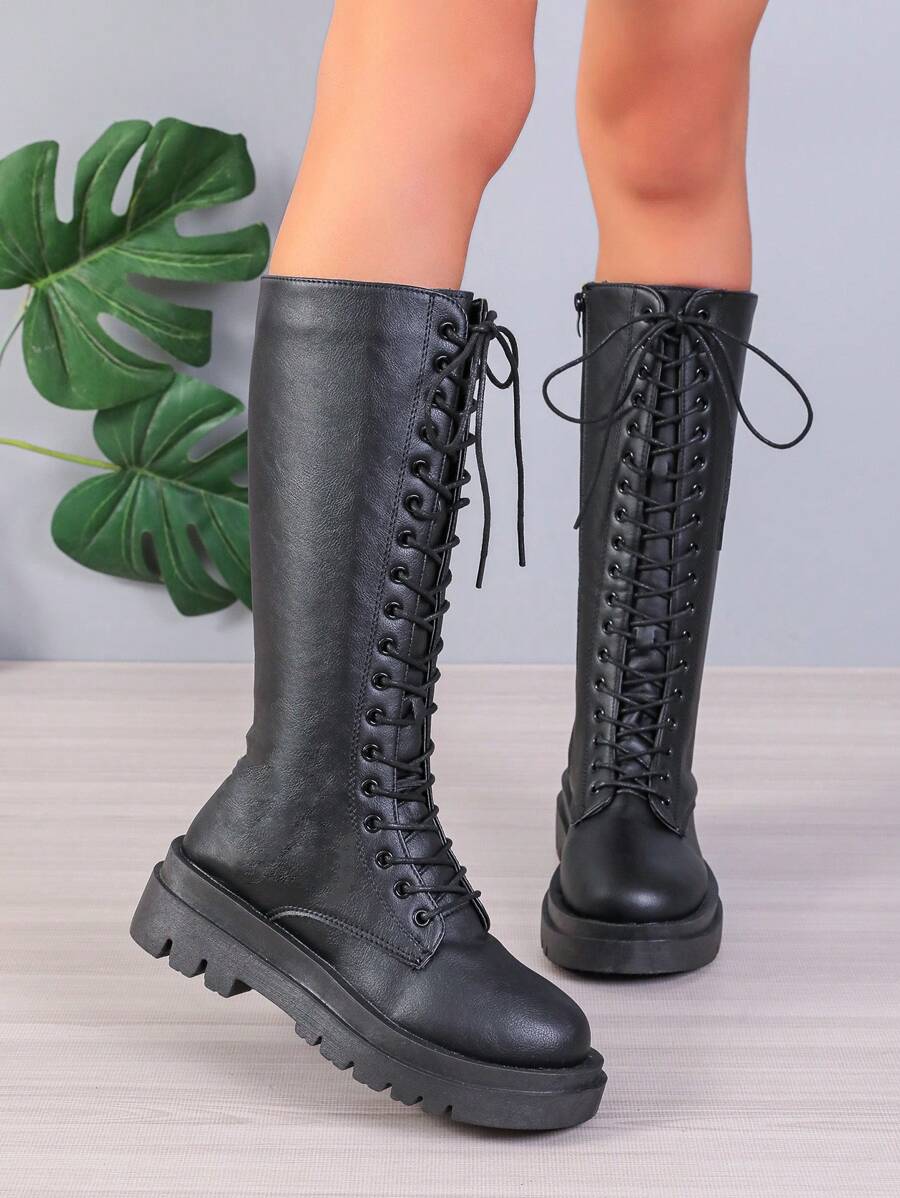 Bottes longues pour femmes, semelles épaisses, bottes, hauteur genou ...