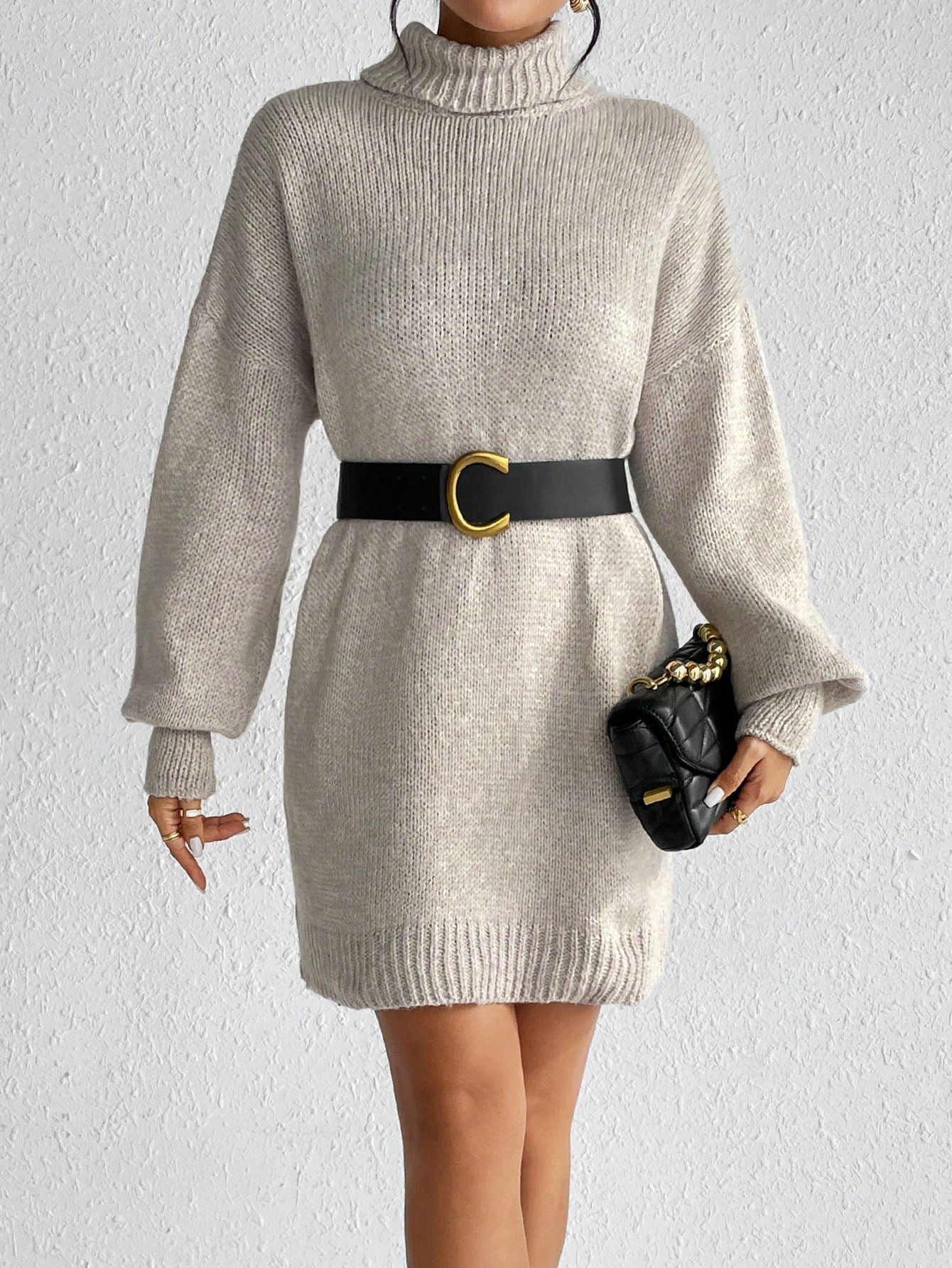 Shein Clasi Turtleneck Drop Shoulder Sweater Dress Without Belt Shein Usa