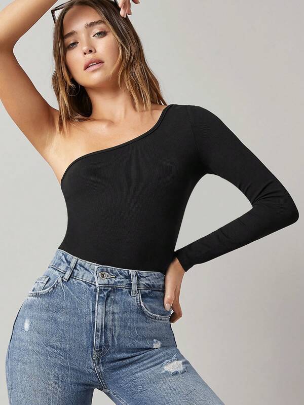 SHEIN BASICS One Shoulder Fitted Top | SHEIN USA