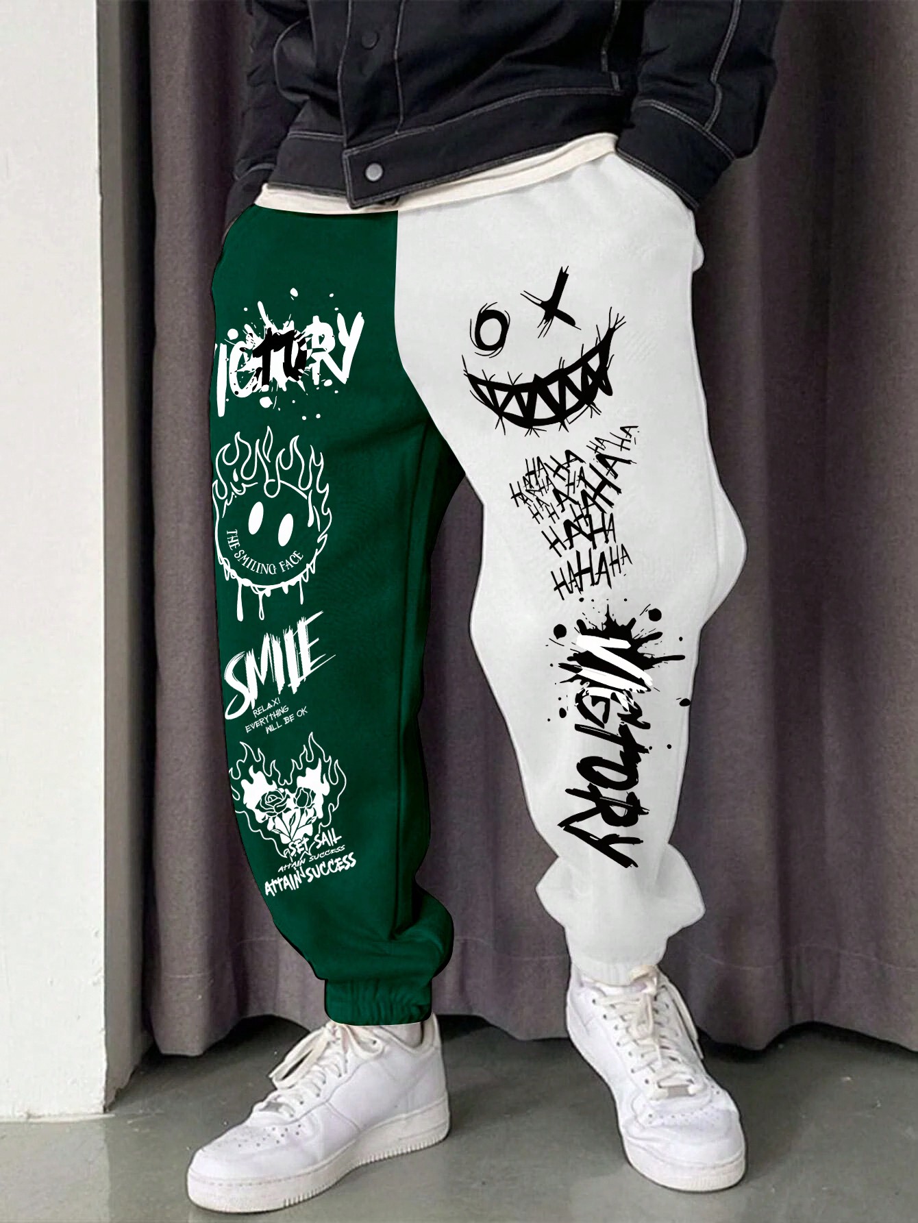 Manfinity EMRG Men Plus Cartoon & Letter Graphic Two Tone Sweatpants ...