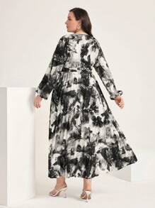 SHEIN Modely Plus Floral Print Belted Pleated Hem Dress | SHEIN USA