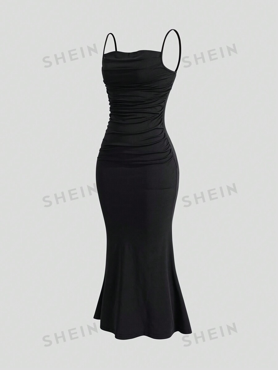 Shein Sweetro Solid Ruched Mermaid Hem Cami Dress Shein Uk