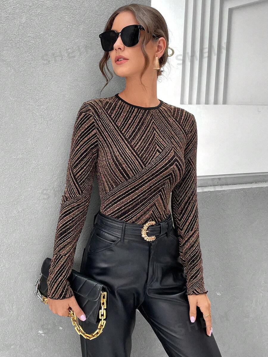 SHEIN Privé Geo Print Round Neck Tee | SHEIN UK