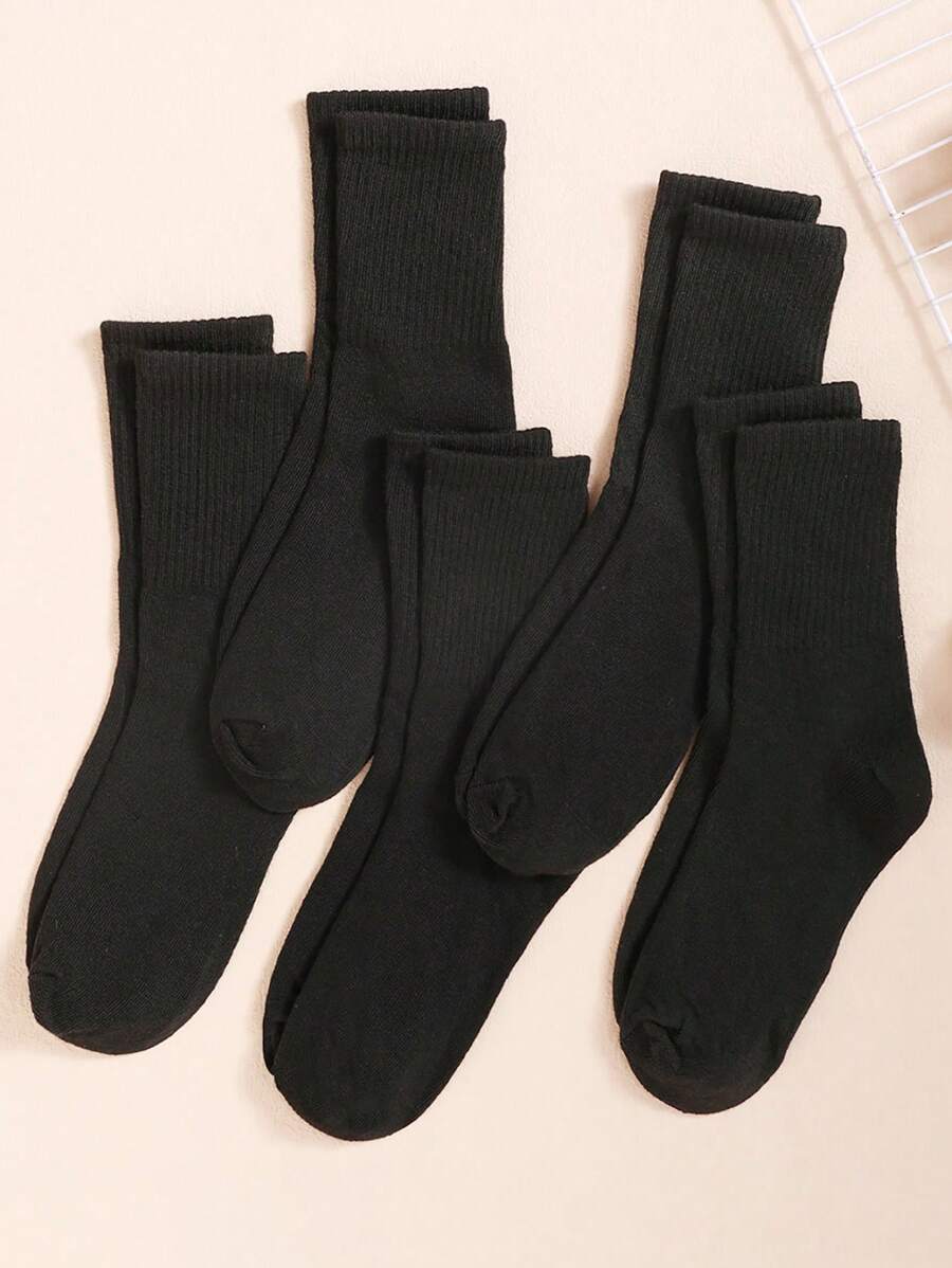 5 Pairs Solid Color Simple Style Sport Mid-calf Socks, Suitable For ...