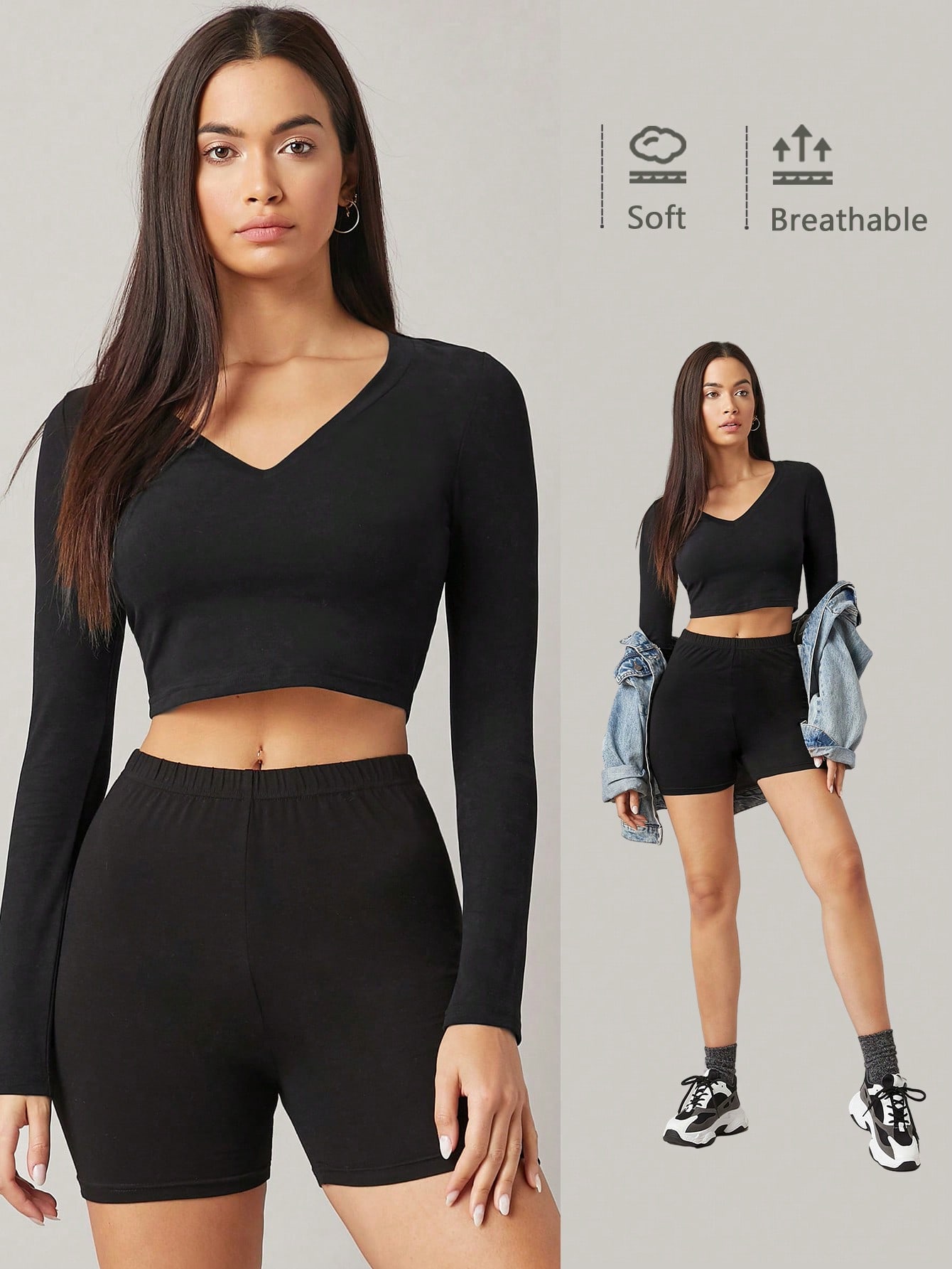 SHEIN BASICS Cotton V-Neck Crop Top | SHEIN USA