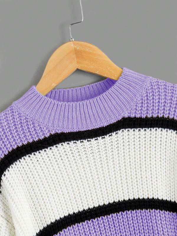 SHEIN Kids EVRYDAY Tween Girl Colorblock Drop Shoulder Sweater | SHEIN USA