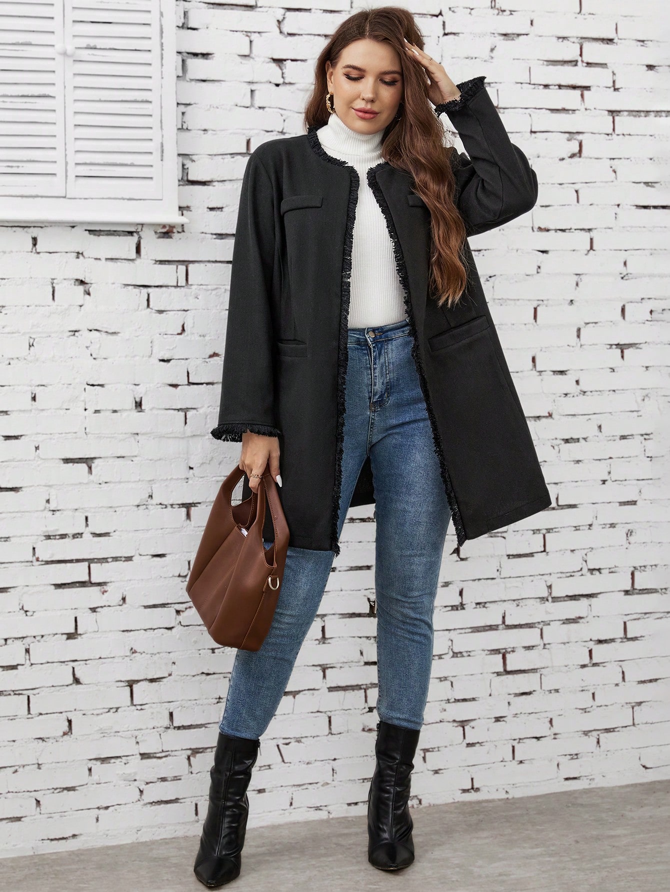 SHEIN LUNE Plus Acabamento Bruto Frente Aberta Sobretudos | SHEIN Brasil