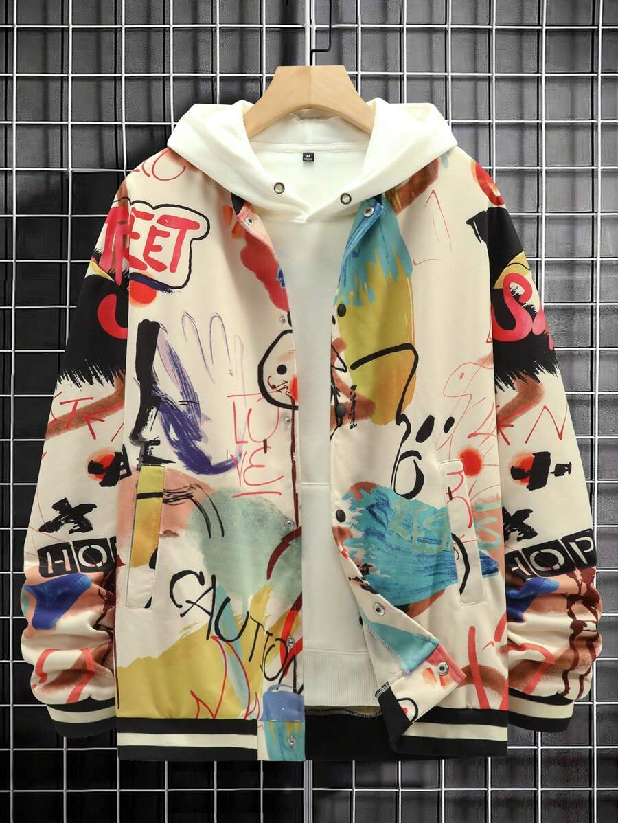 Manfinity EMRG Loose Fit Men's Graffiti Print Bomber Jacket With ...