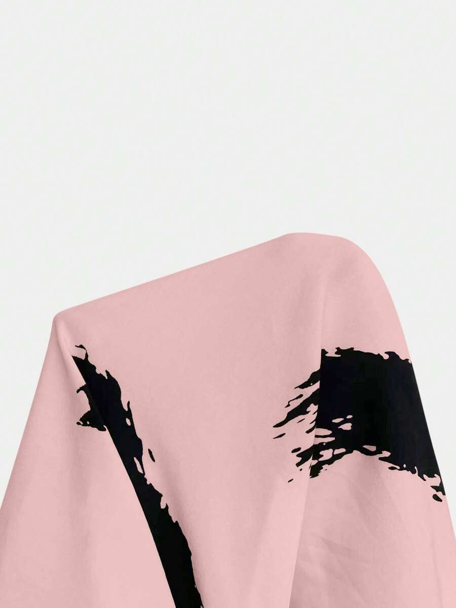 Shein Lune Brush Stroke Print Roll Tab Sleeve Blouse For Sale Australia