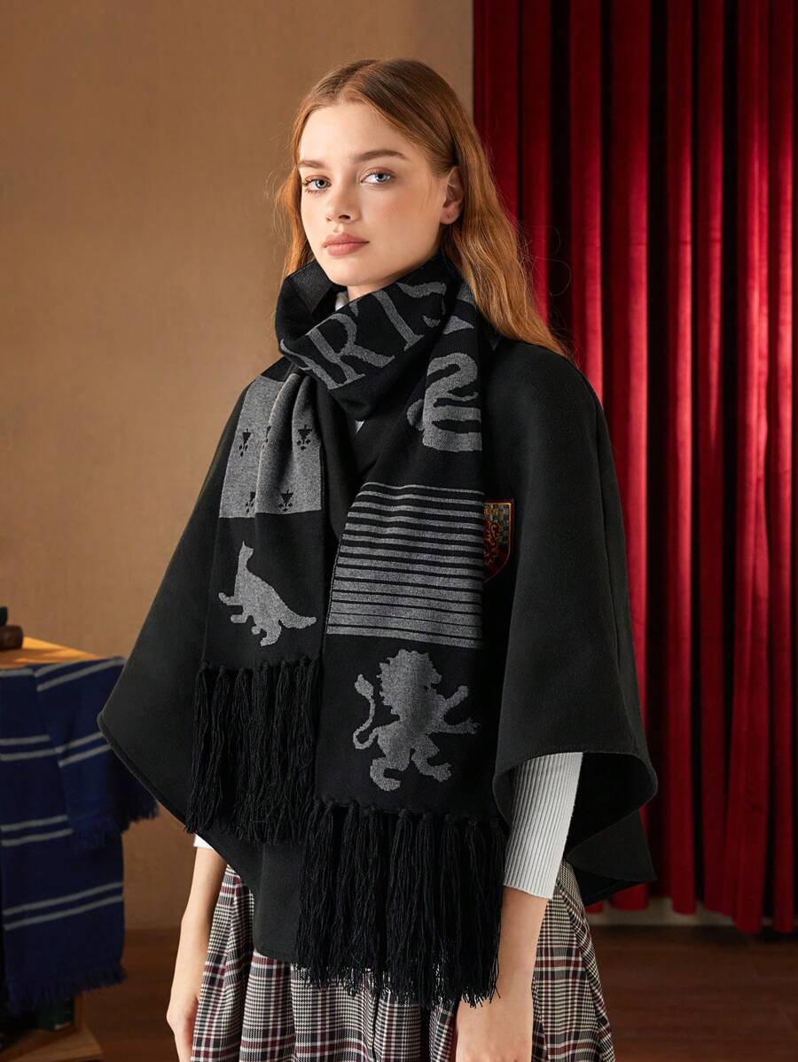HARRY POTTER X SHEIN Black Long Scarf, Comfortable And Soft For ...
