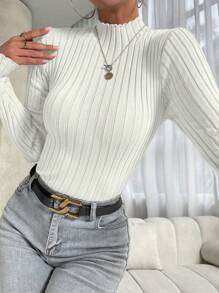 SHEIN Essnce Gola Simulada Canelado Suéter | SHEIN Brasil